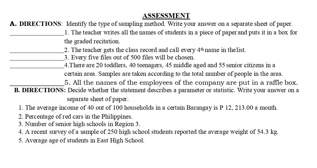ASSESSMENT A DIRECTIONS Identify the type of | StudyX