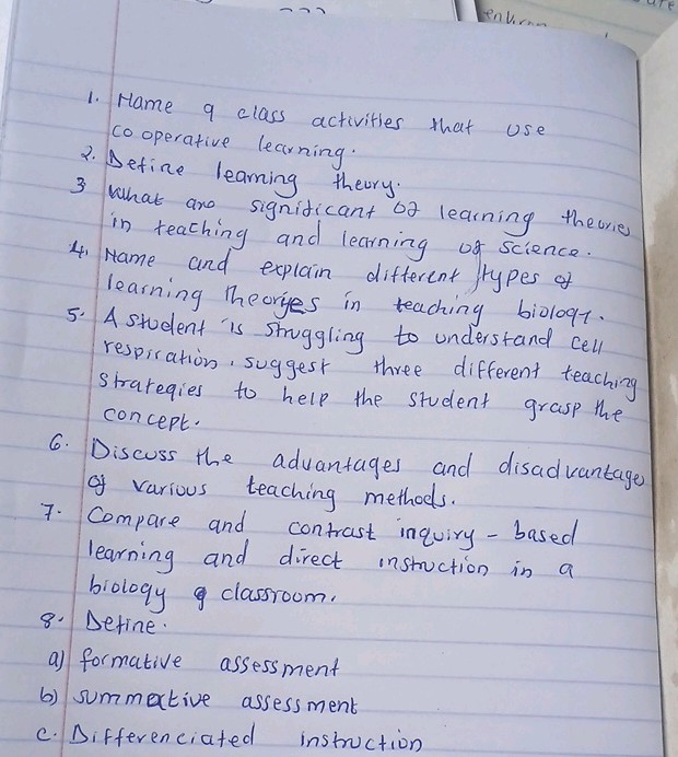 1 Name 9 class activities that use | StudyX