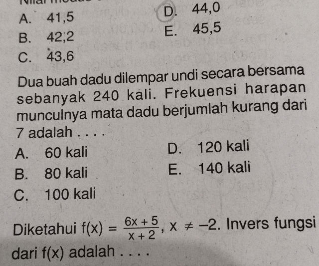 Dua buah dadu dilempar undi secara bersama | StudyX
