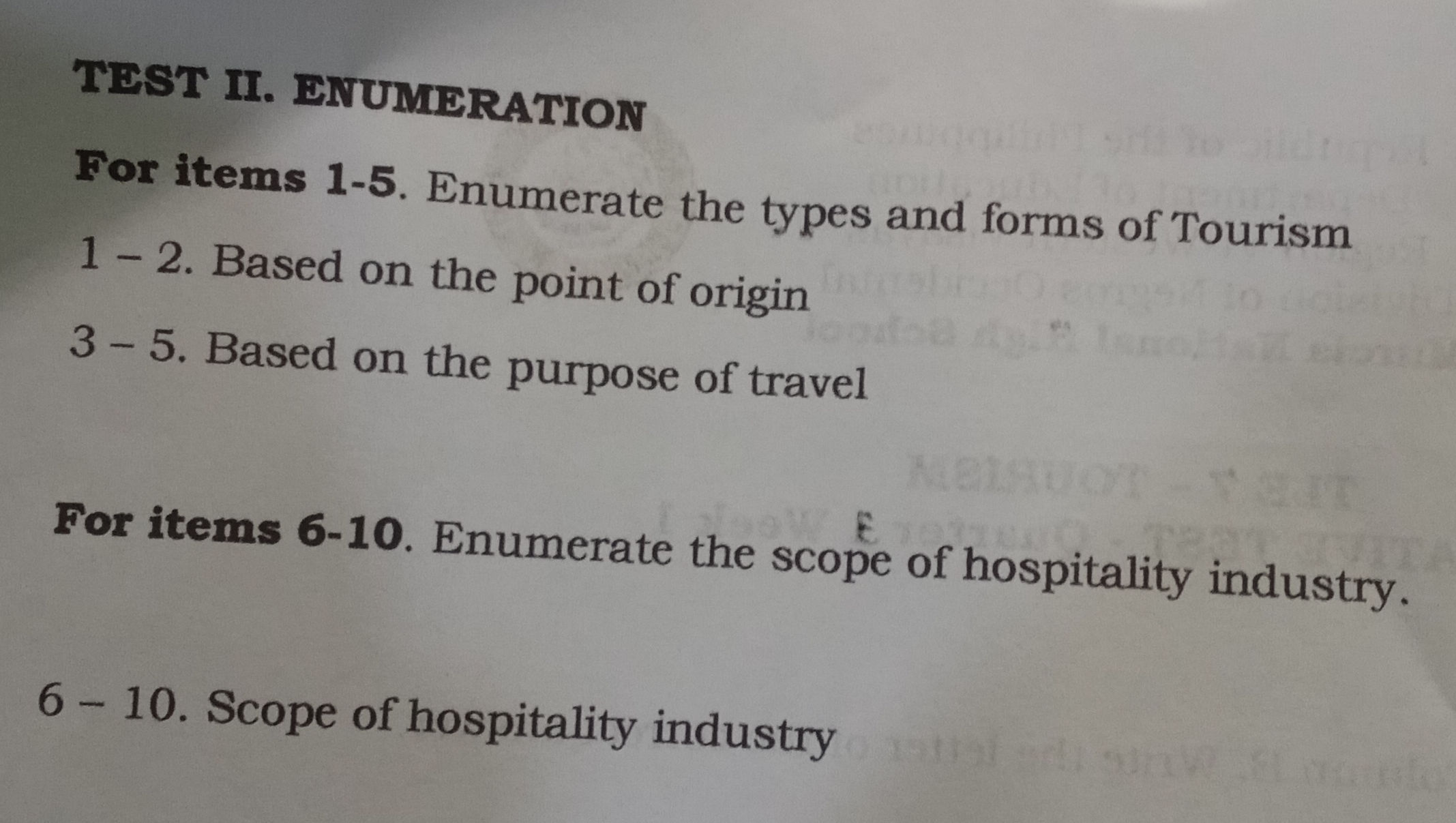 TEST II ENUMERATION For items 1-5 Enumerate | StudyX
