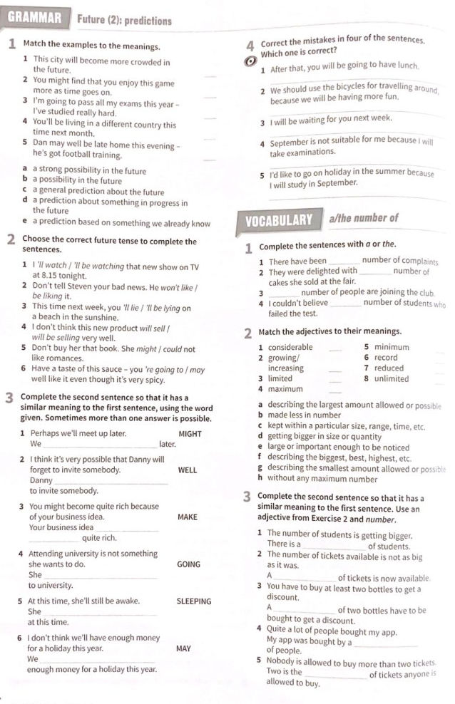 GRAMMAR Future (2) predictions 1 Match the | StudyX
