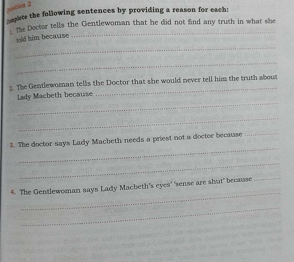 Question 2 Complete the following sentences | StudyX