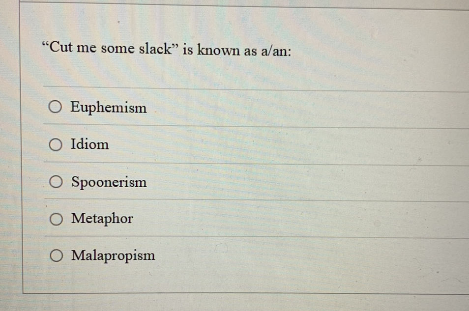 Cut me some slack is known as a/an O