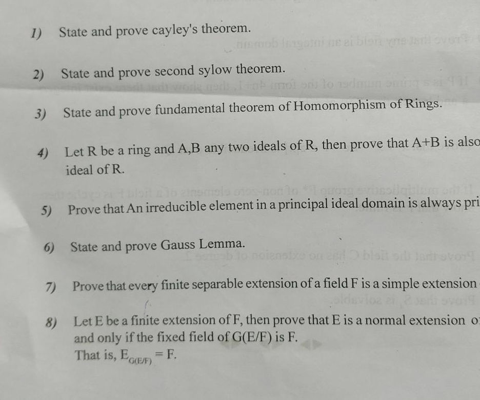 1) State and prove cayleys theorem 2) State | StudyX
