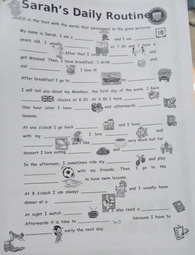 Sarahs Daily Routine Fill in the text with | StudyX
