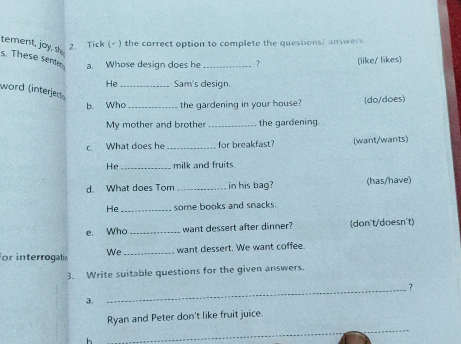 2 Tick () the correct option to complete the | StudyX