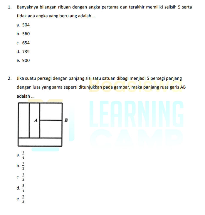 1 Banyaknya bilangan ribuan dengan angka | StudyX
