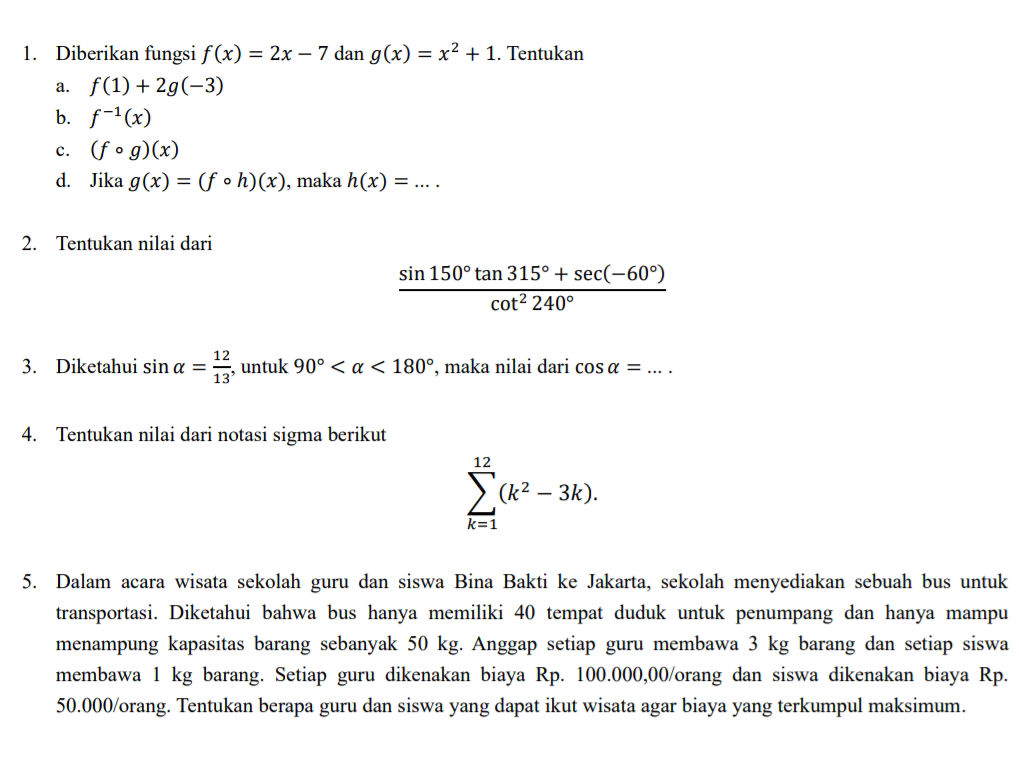 1 Diberikan fungsi f(x) = 2x - 7 dan g(x) = | StudyX