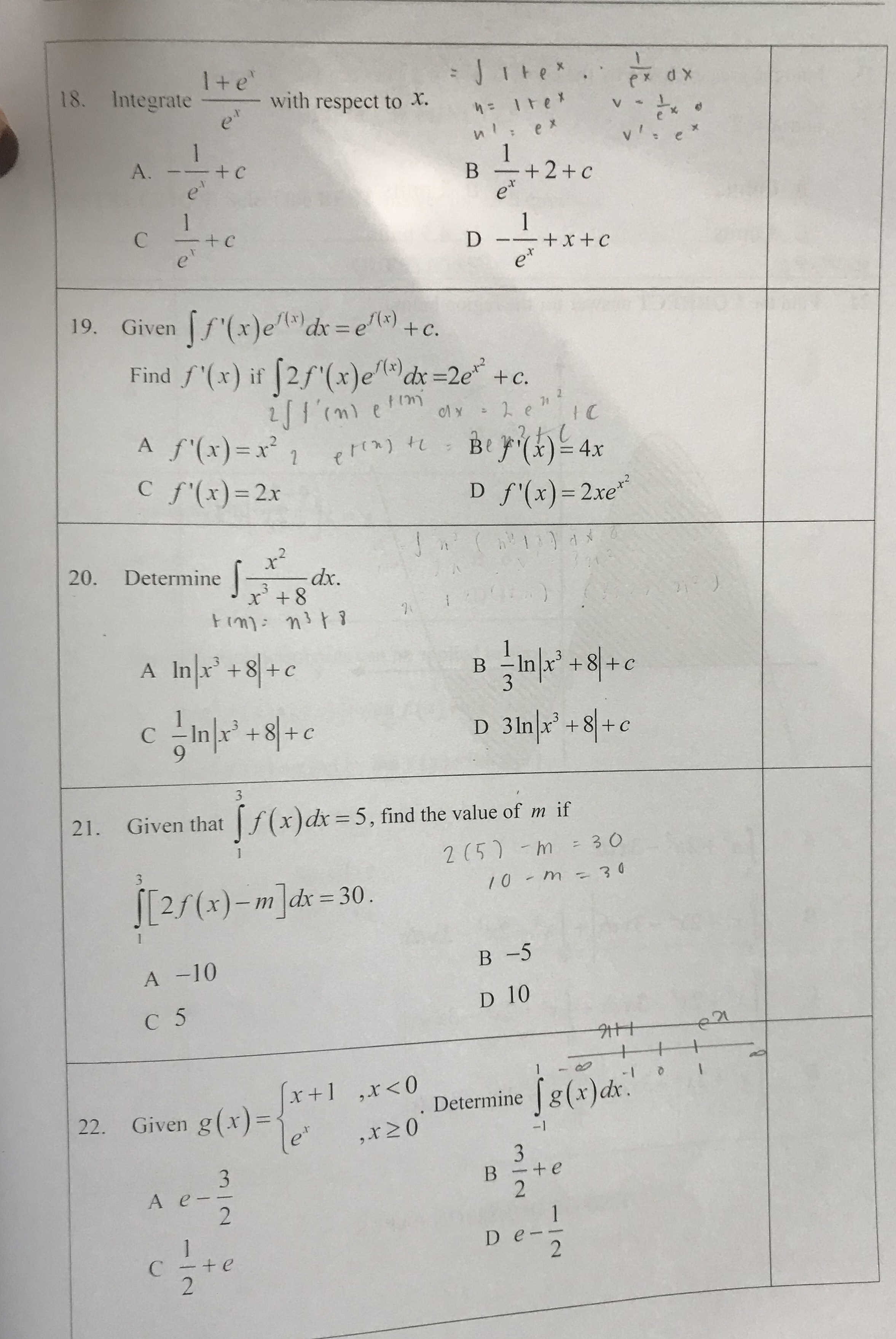 18 Integrate ( 1+exex) with respect to x A ( | StudyX