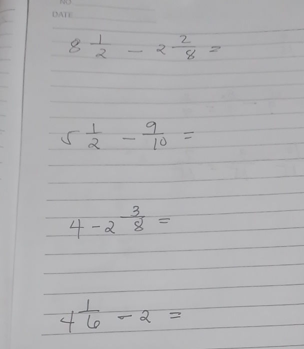 8 12 - 2 28 = 5 12 - 910 = 4 - 2 38 = 4 16