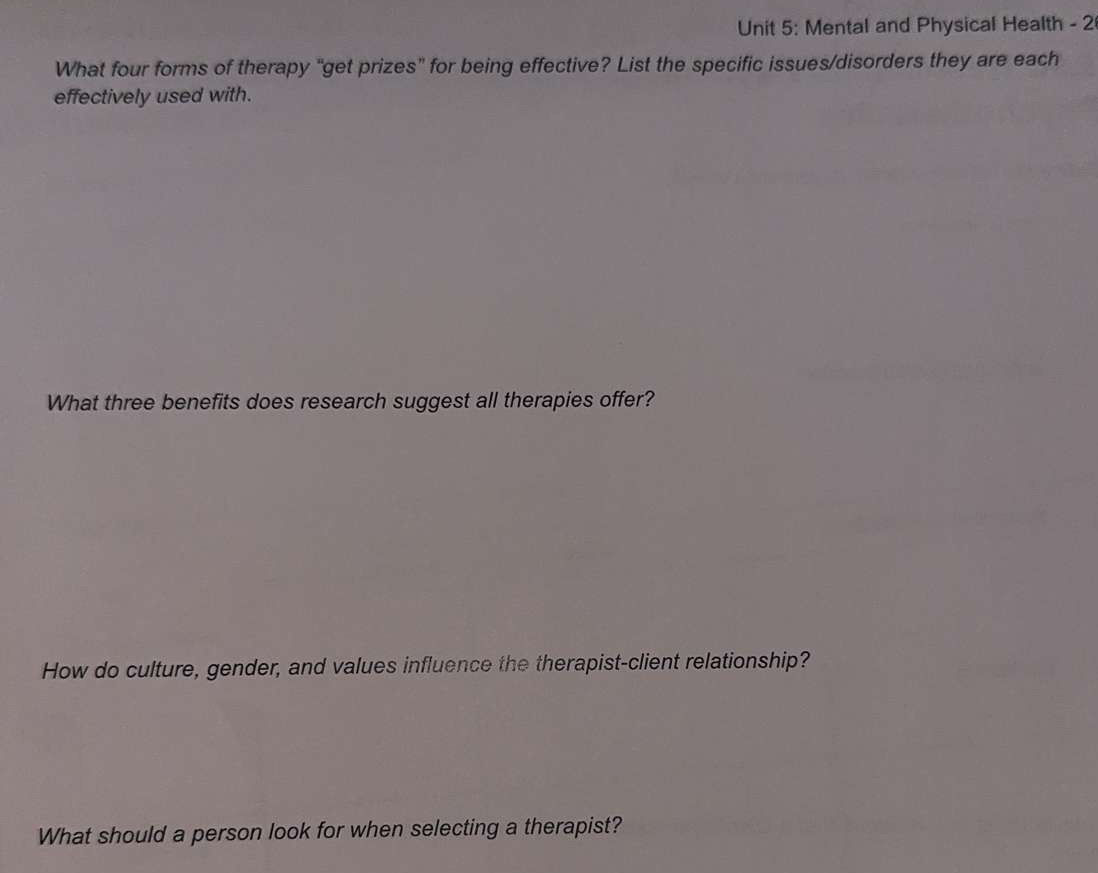 Unit 5 Mental and Physical Health - 28 What | StudyX