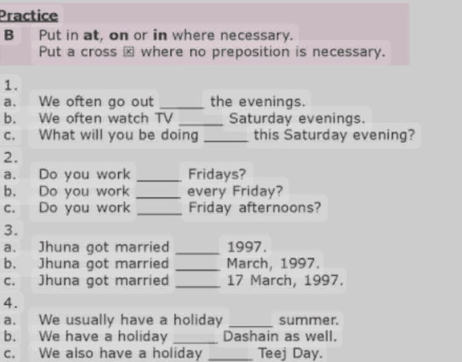 Practice B Put in at on or in where | StudyX