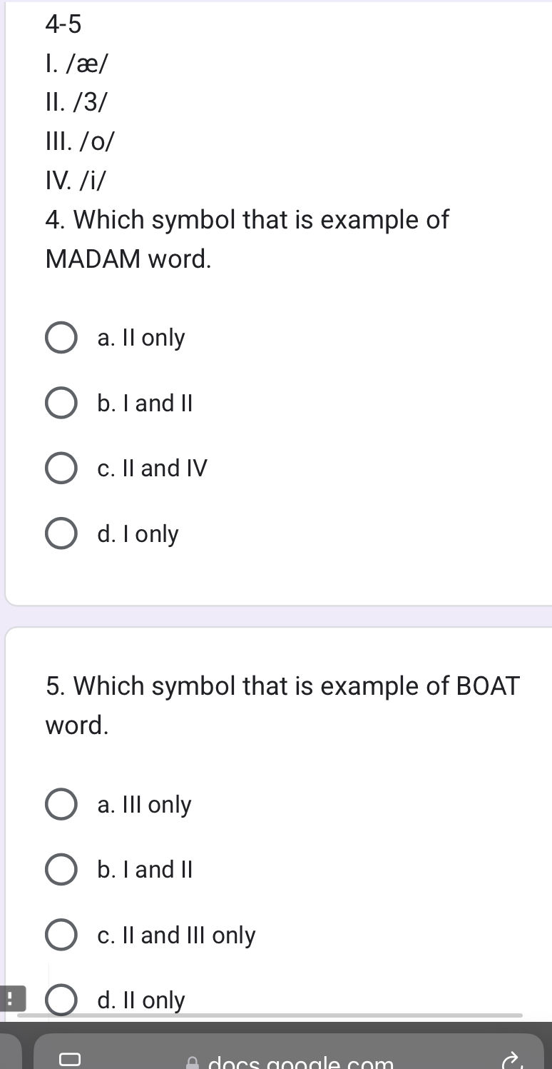4-5 I // II /3/ III /o/ IV /i/ 4 Which | StudyX