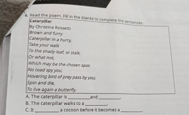 6 Read the poem Fill in the blanks to | StudyX