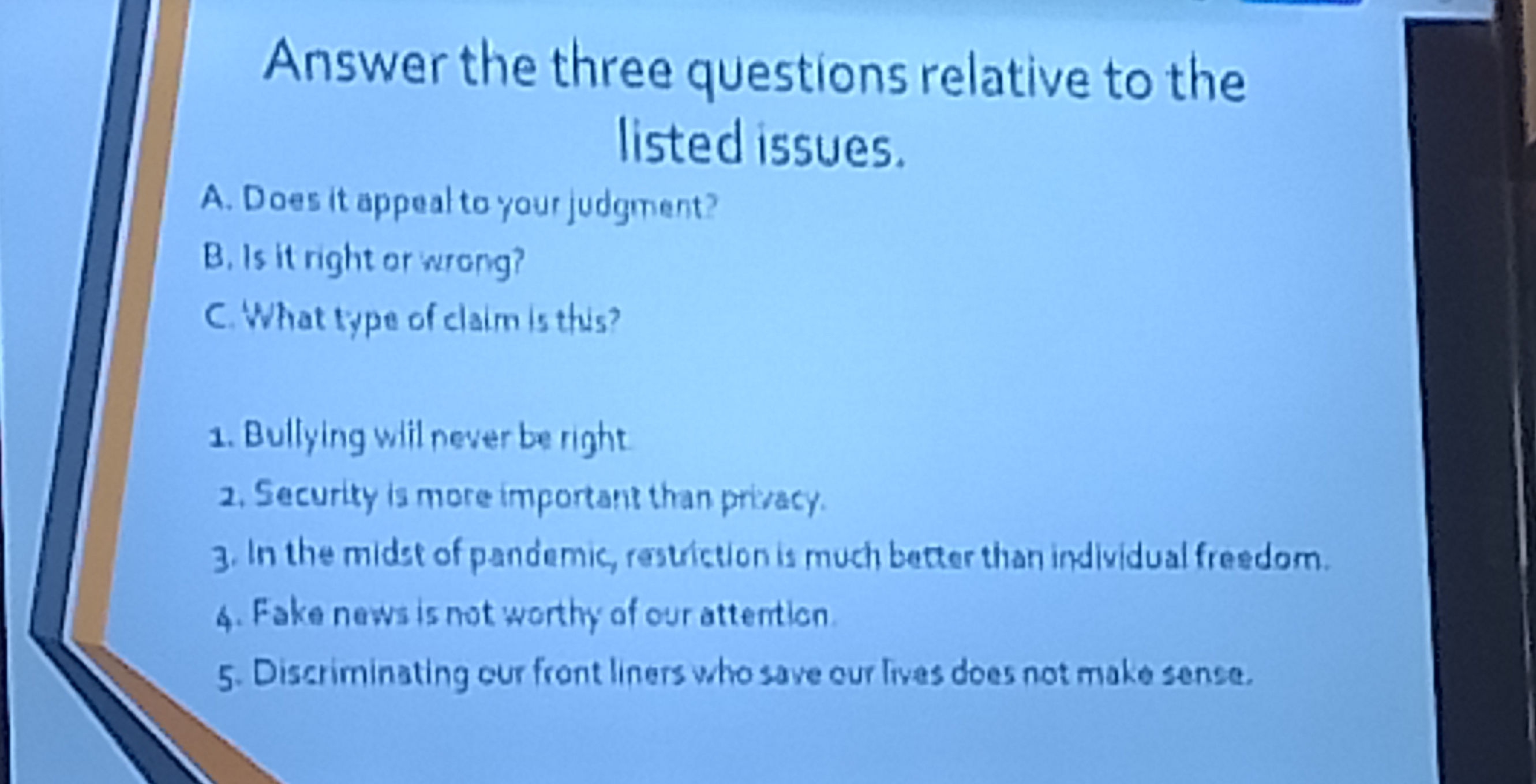 Answer the three questions relative to the | StudyX