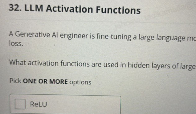 32 LLM Activation Functions A Generative AI | StudyX