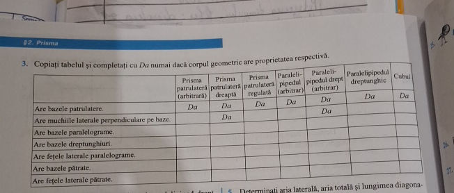 2 Prisma 3 Copiai tabelul i completai cu Da | StudyX