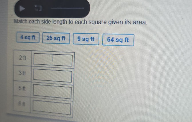 Match each side length to each square given | StudyX