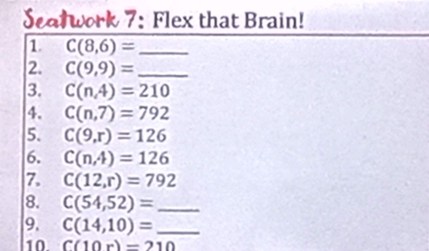 Seatwork 7 Flex that Brain 1 C(86) = 2 C(99) | StudyX