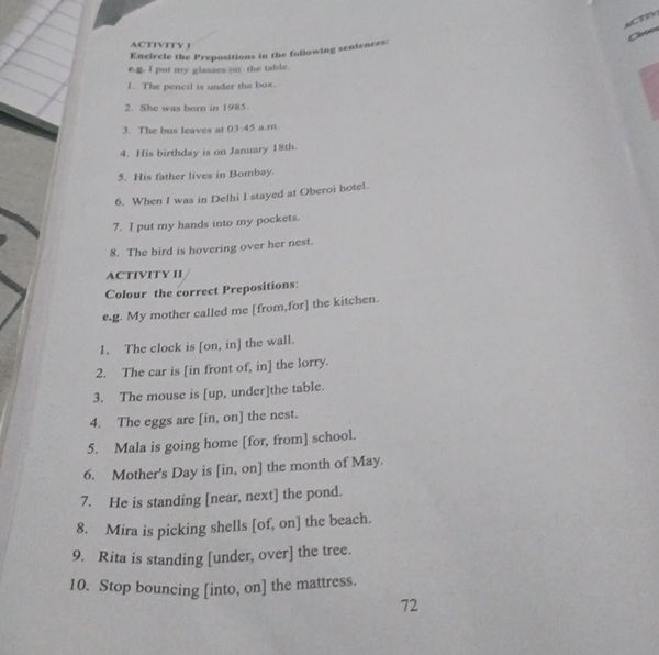 ACTIVITY I Encircle the Prepositions in the | StudyX