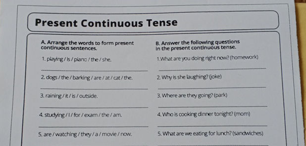 Present Continuous Tense A Arrange the words | StudyX