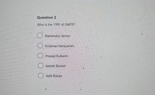 Question 1 Who is the FRP of G PS Ramendra | StudyX