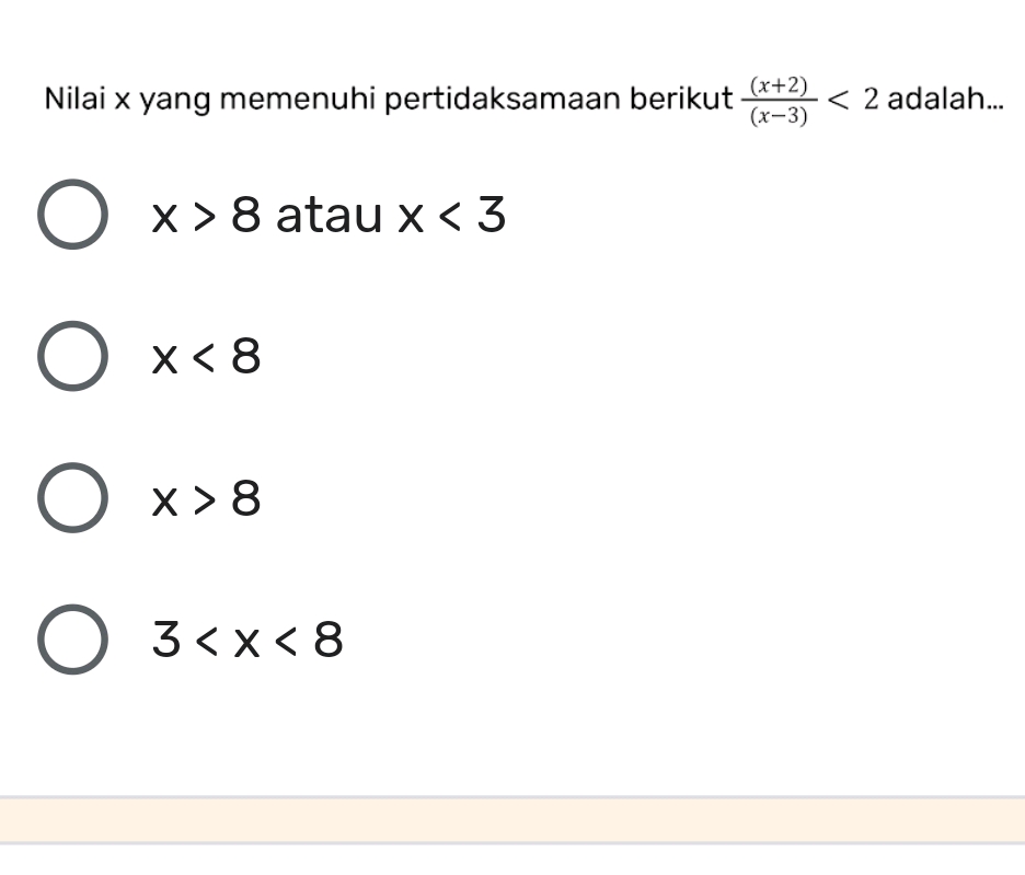 Nilai x yang memenuhi pertidaksamaan berikut | StudyX