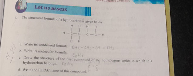 1 The structural formula of a hydrocarbon is | StudyX