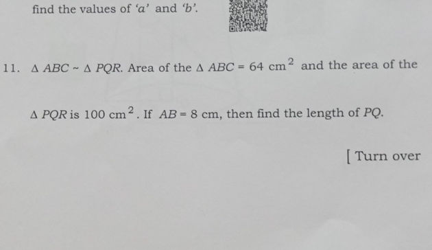 11 ABC PQR Area of the ABC = 64 cm and | StudyX