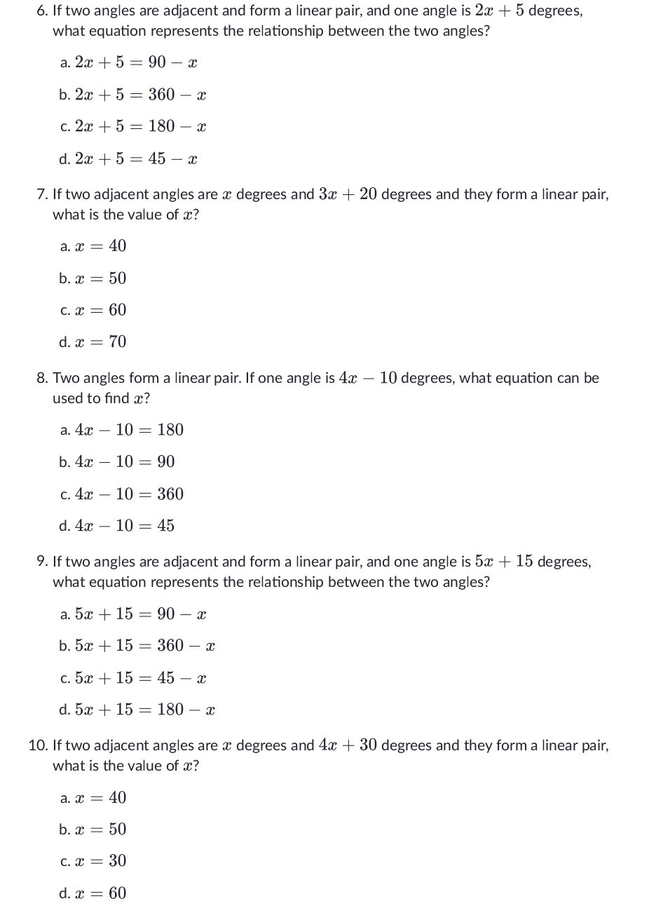 6 If two angles are adjacent and form a | StudyX