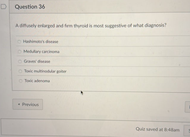 Question 36 A diffusely enlarged and firm | StudyX