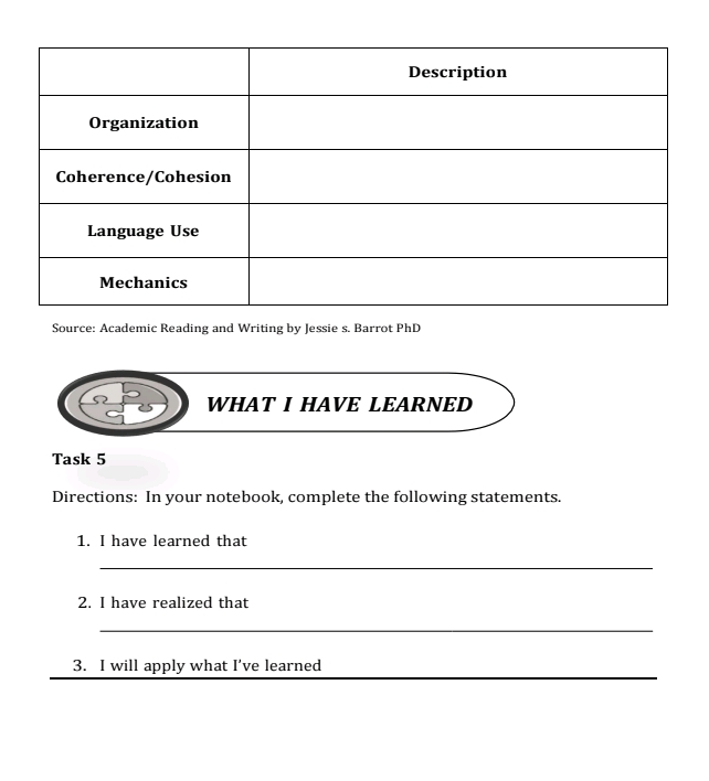 Description Organization Coherence/Cohesion | StudyX