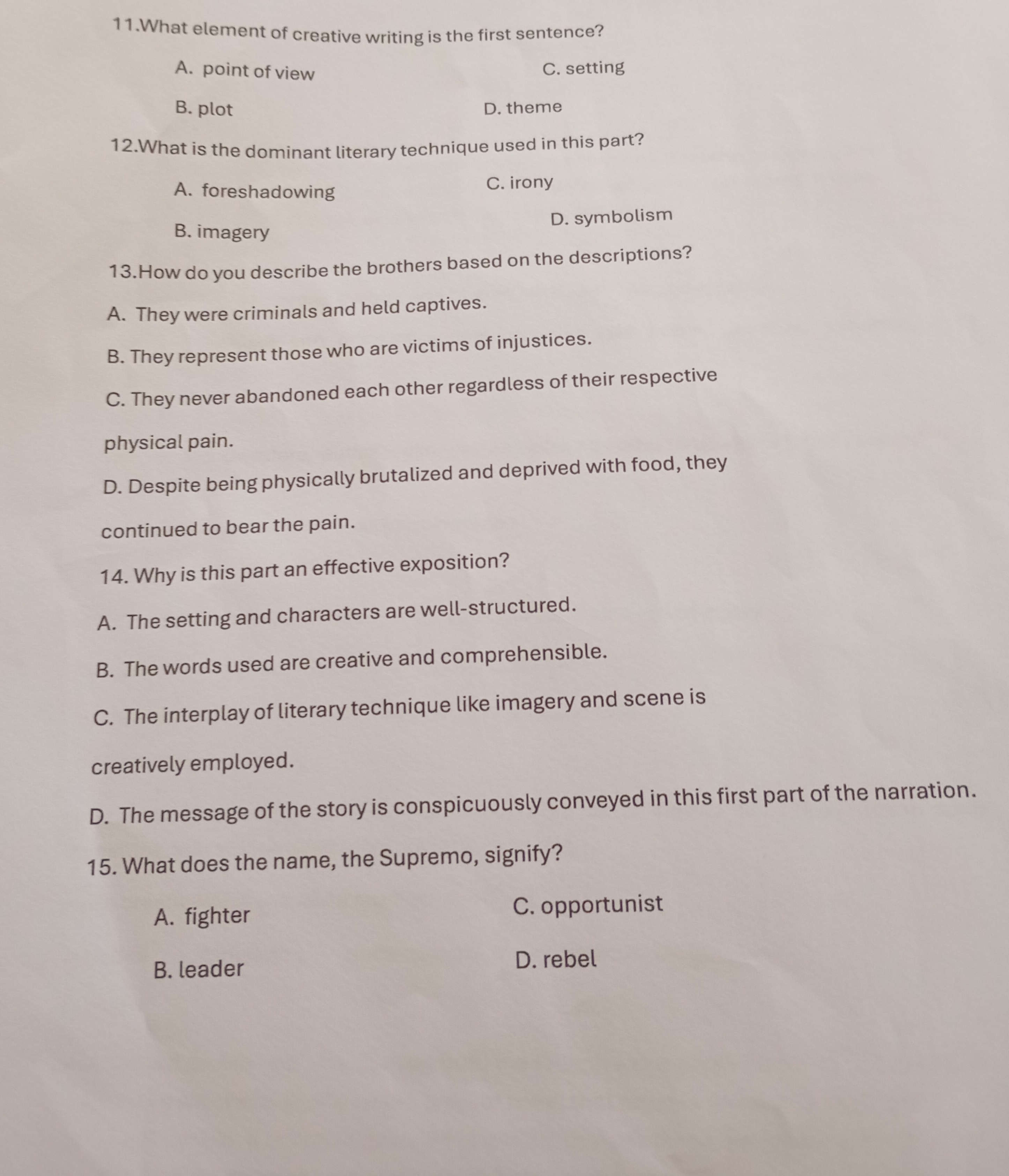 11What element of creative writing is the | StudyX