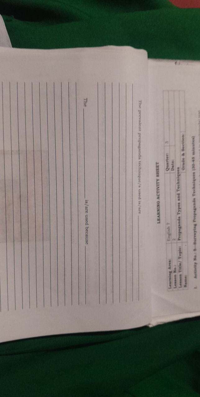 Learning Area Lesson No LEARNING ACTIVITY | StudyX