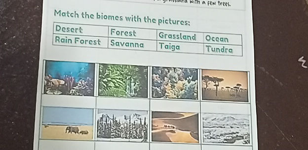 Match the biomes with the pictures Desert | StudyX