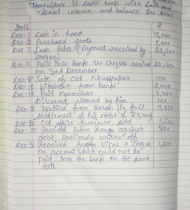 Tendulkar in Cash book with Cash and | StudyX