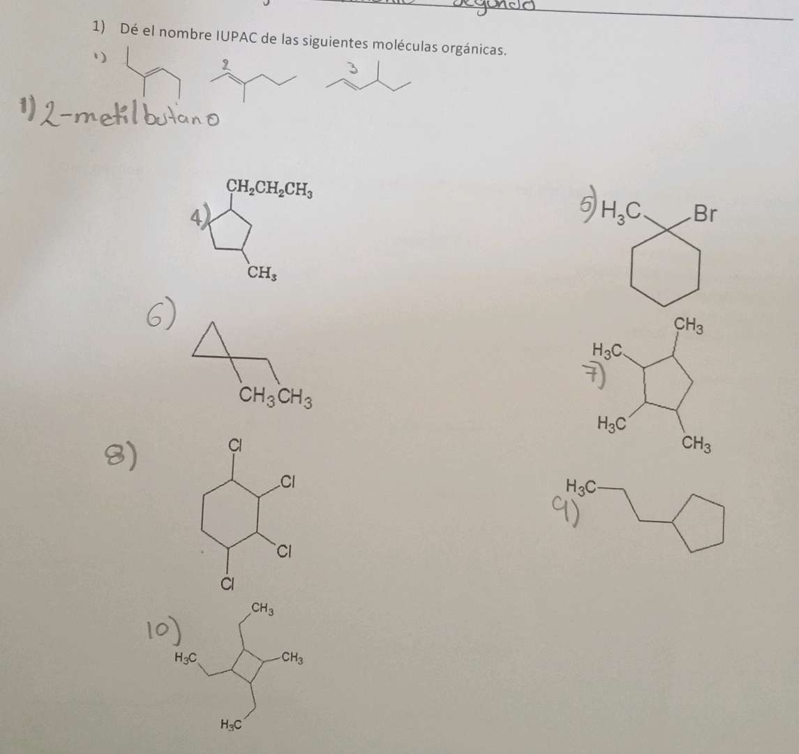 1) D el nombre IUPAC de las siguientes | StudyX