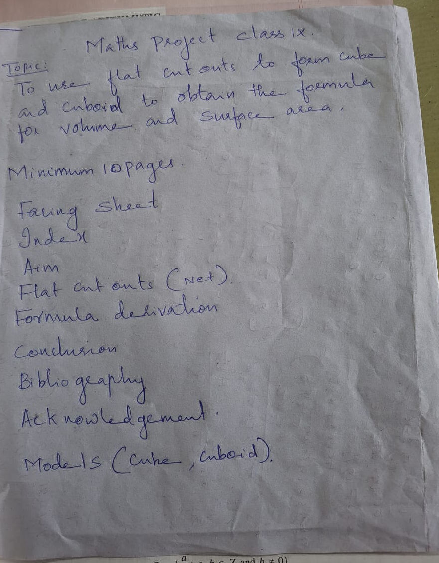 Topic Maths Project class IX To use flat