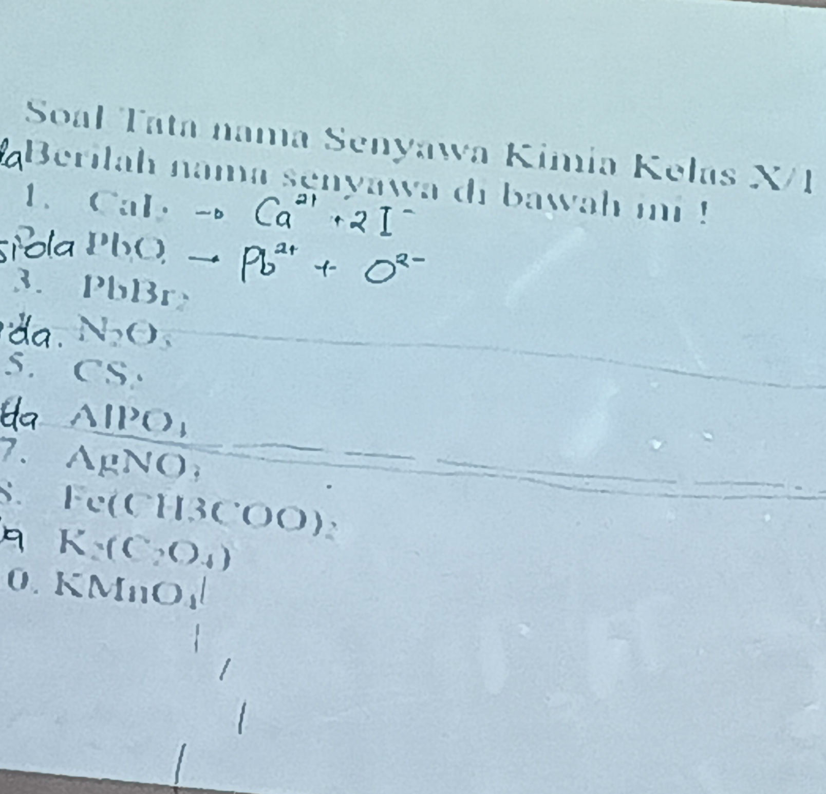 Soal finta nama Senyama Kimia Kelas N / 1 | StudyX