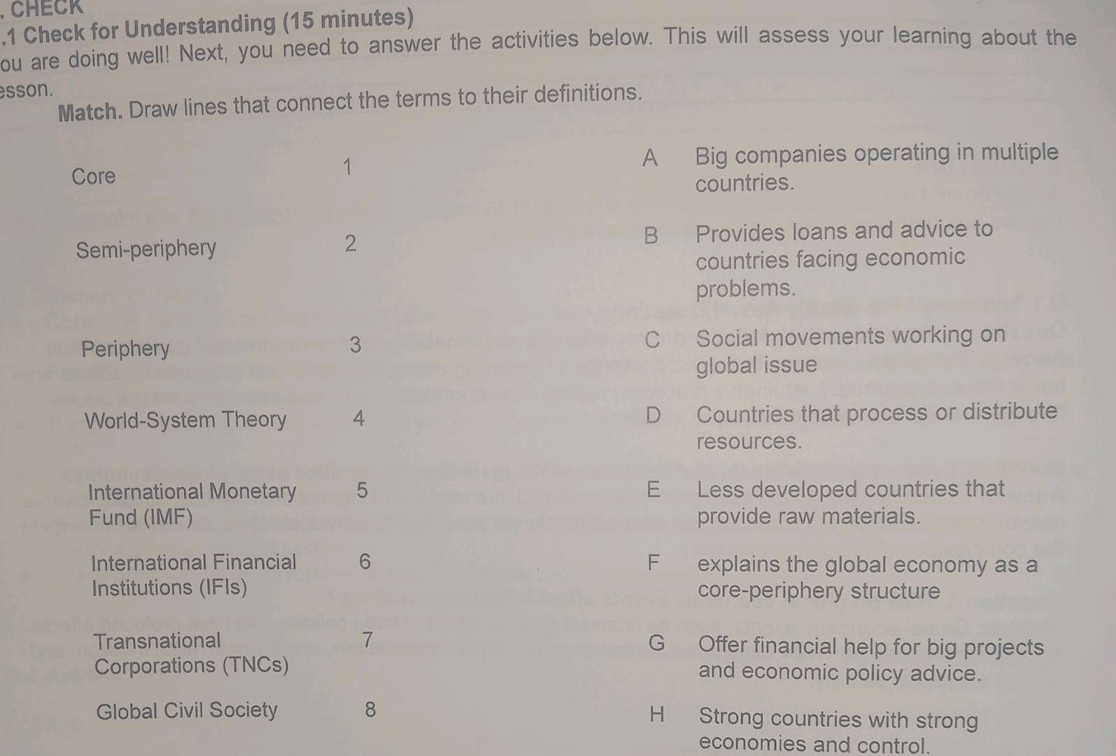 CHECK1 Check for Understanding (15 | StudyX
