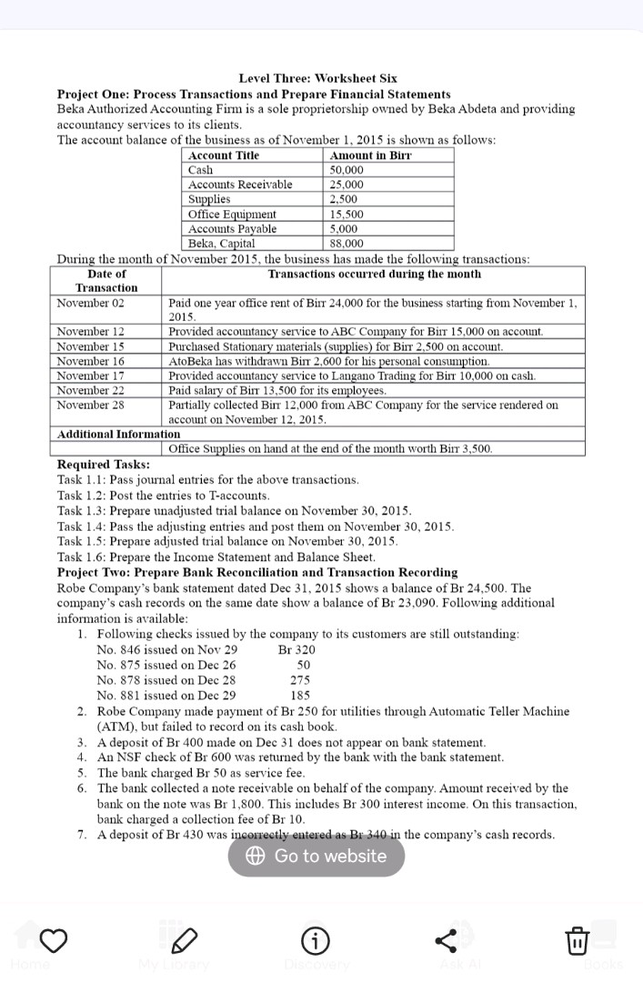 Level Three Worksheet SixProject One Process | StudyX