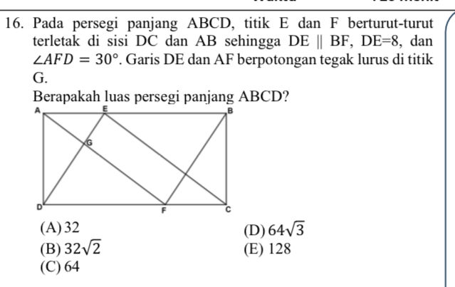 16 Pada persegi panjang ABCD titik E dan F | StudyX