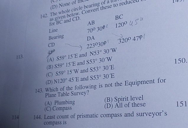 142 The whole circle bearing of a line as | StudyX