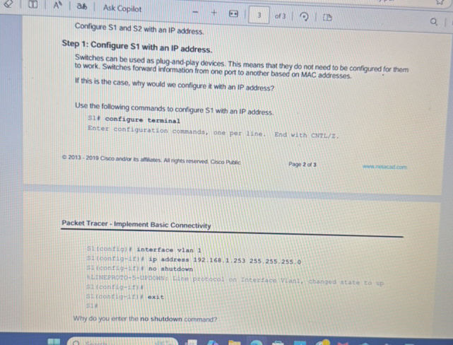 Configure S1 and S2 with an IP addressStep 1 | StudyX