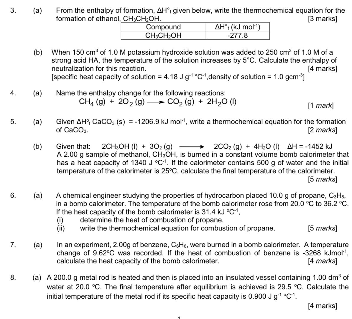 3 (a) From the enthalpy of formation f given | StudyX