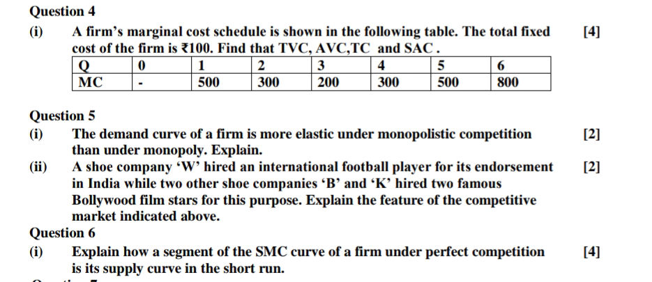 Question 4 (i) A firms marginal cost | StudyX