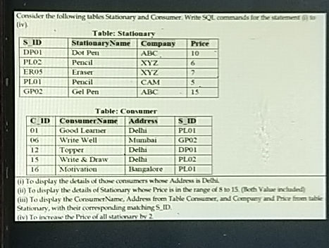 Consider the following tables Stationary and | StudyX