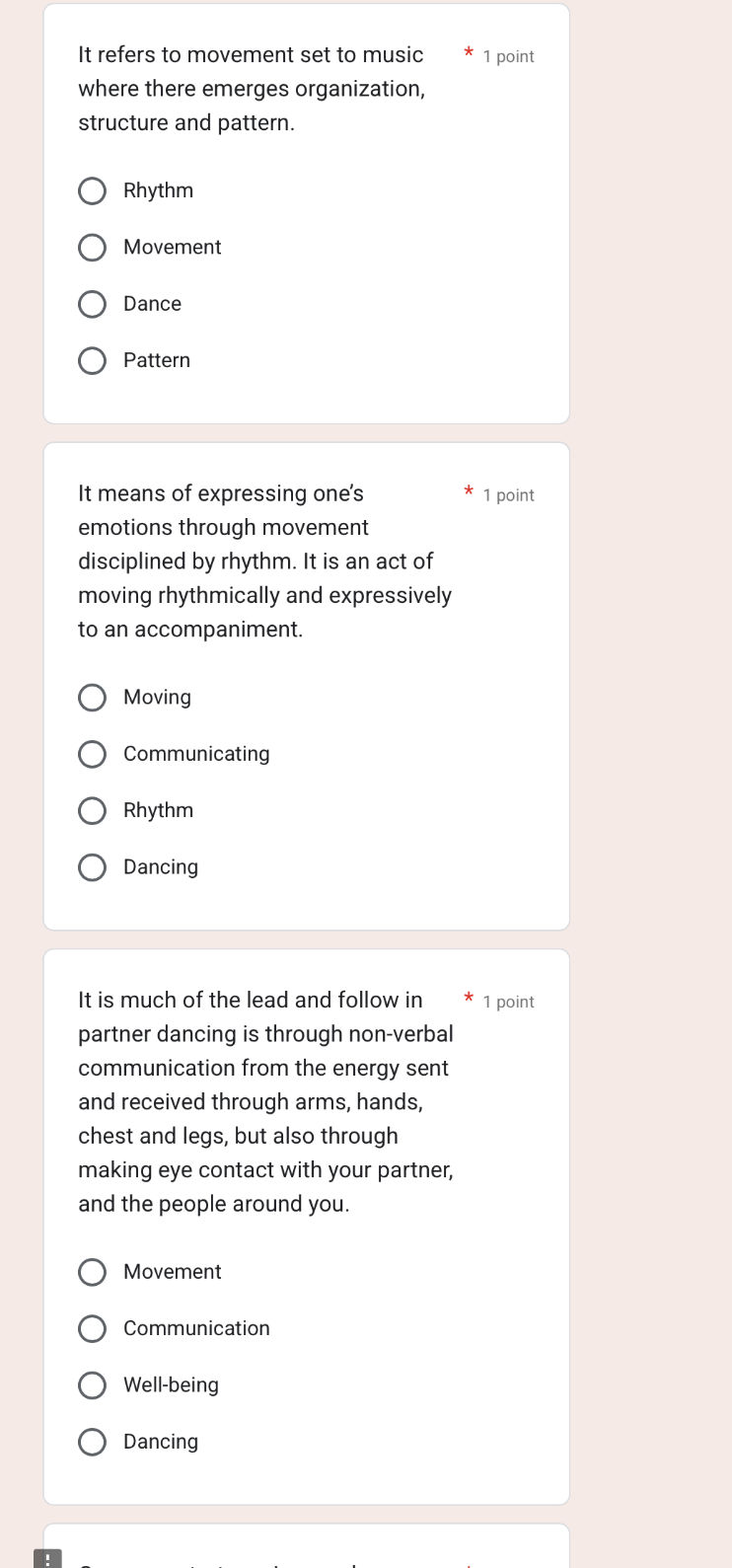 It refers to movement set to music where | StudyX