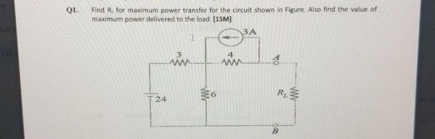 Q1 Find RL for maximum power transfer for | StudyX