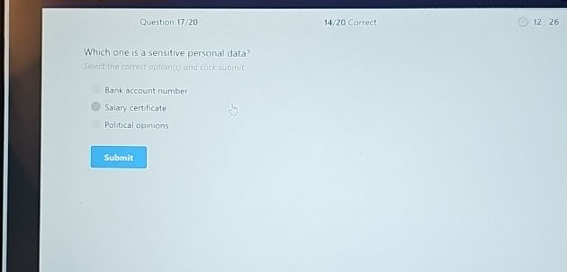 Question 17/20 Which one is a sensitive | StudyX